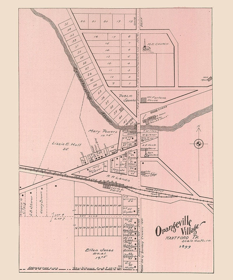 1899 Map of Orangeville Village Trumbull County Ohio – Genealogical ...