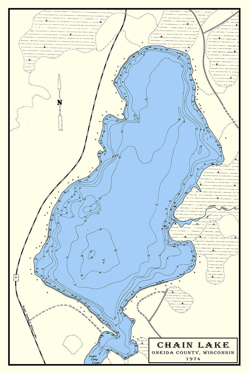 1974 Map of Chain Lake Oneida County Wisconsin – Genealogical Surveyor