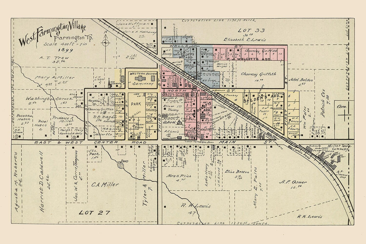 1899 Map of West Farmington Village Trumbull County Ohio – Genealogical ...