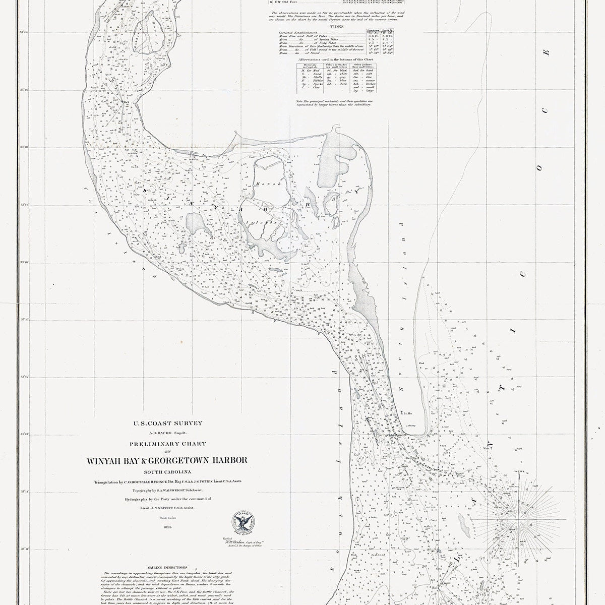 1855 Nautical Chart of Winyah Bay and Georgetown Harbor South Carolina ...