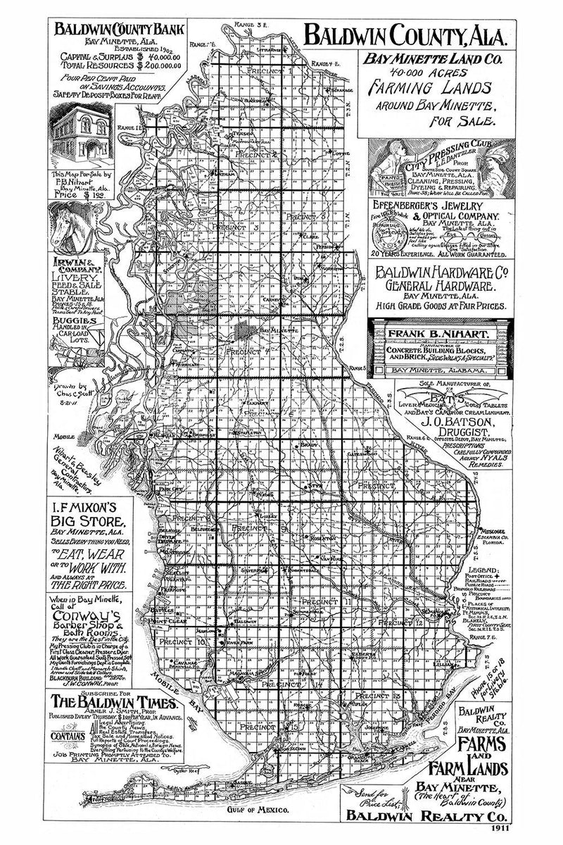 1911 Map of Baldwin County Alabama – Genealogical Surveyor