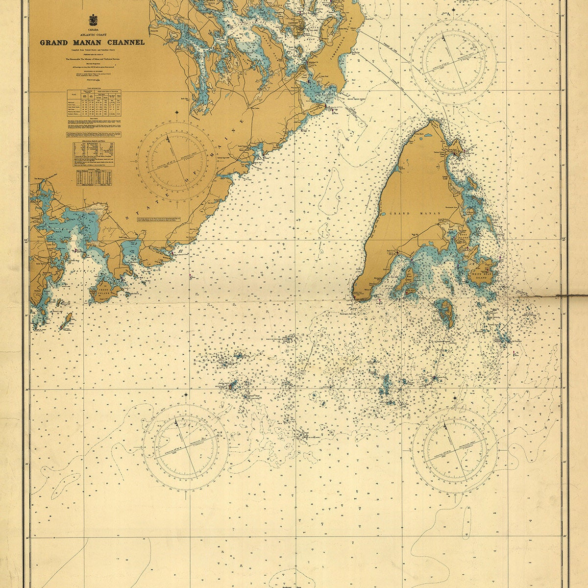1950 Nautical Chart of Grand Manan Channel Maine – Genealogical Surveyor