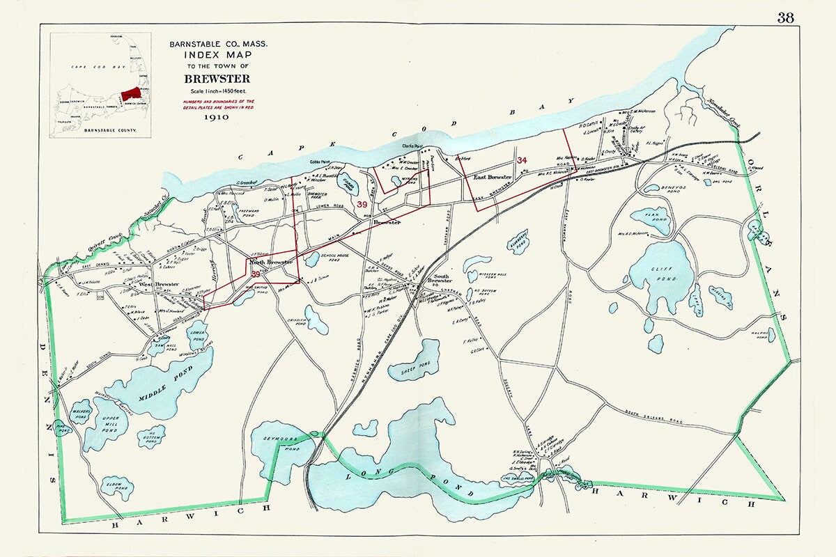 1910 Map of Brewster Barnstable County Massachusetts – Genealogical ...