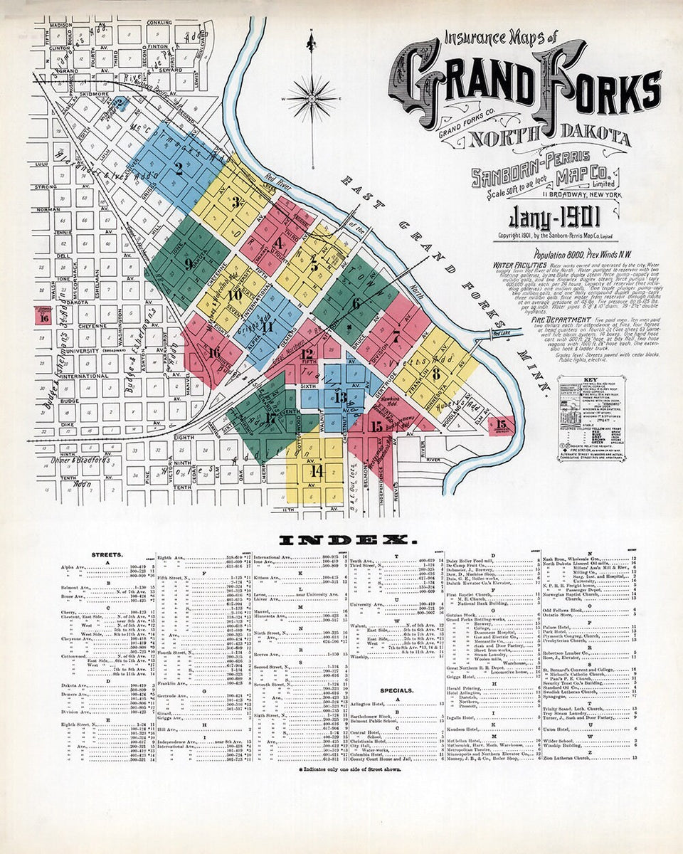 1901 Town Map of Grand Forks Grand Forks County North Dakota ...