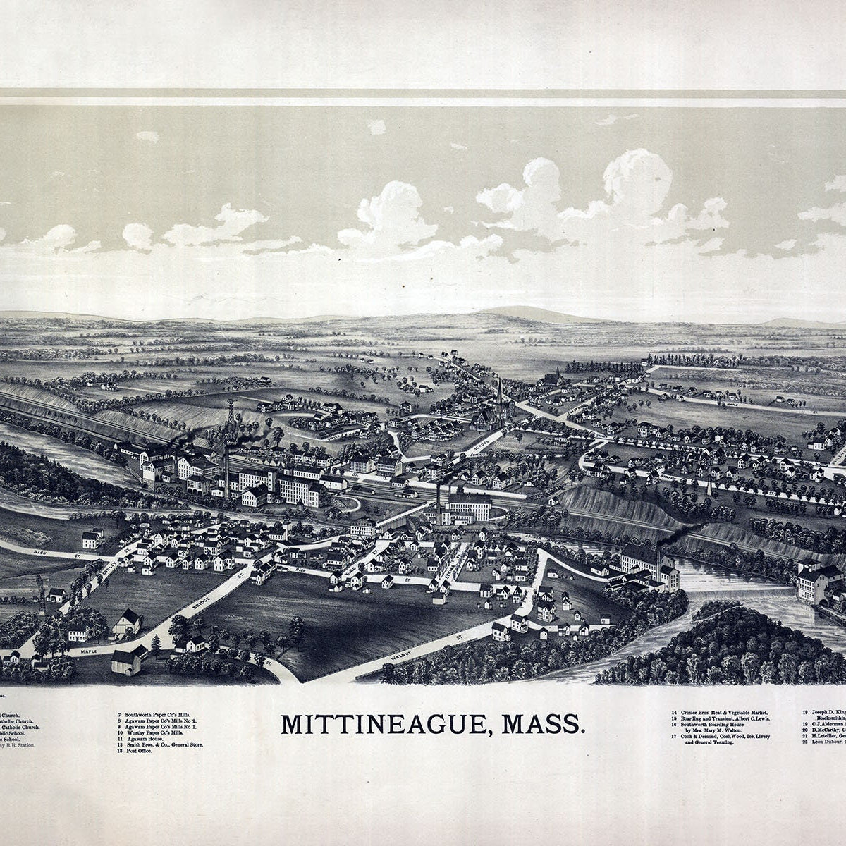 1889 Panoramic Map of Mittineague Massachusetts – Genealogical Surveyor