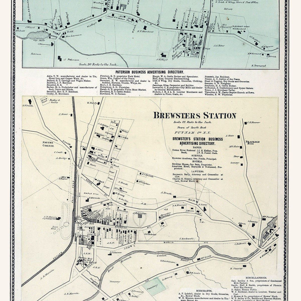 1867 Map of Brewsters Station and Patterson Putnam County New York ...