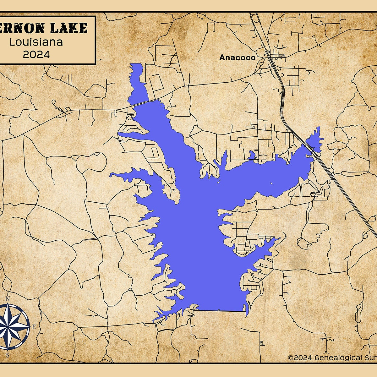 2024 Map of Vernon Lake Vernon Parish Louisiana – Genealogical Surveyor