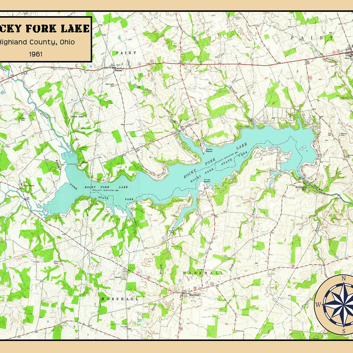 1961 Map of Rocky Fork Lake Highland County Ohio – Genealogical Surveyor