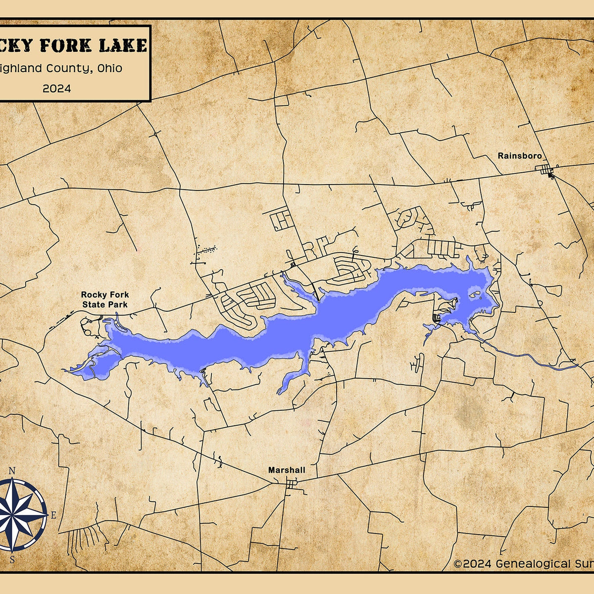 2024 Map of Rocky Fork Lake Highland County Ohio – Genealogical Surveyor