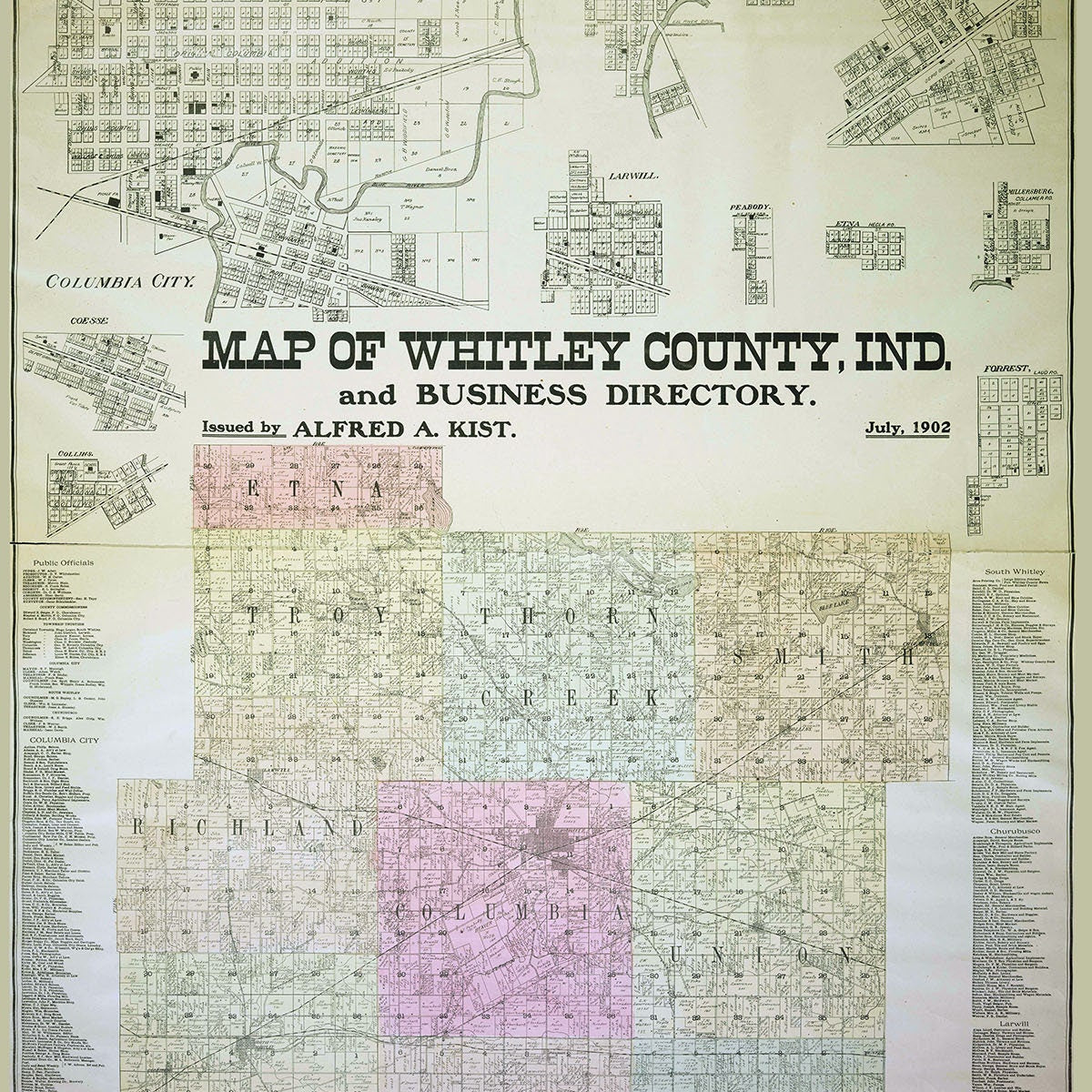 1902 Map of Whitley County Indiana – Genealogical Surveyor