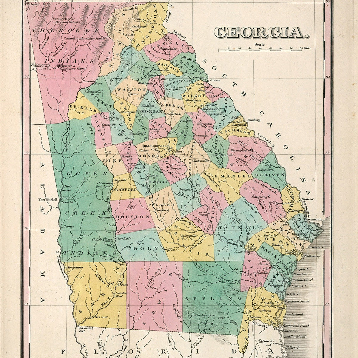 1827 Map of Georgia – Genealogical Surveyor