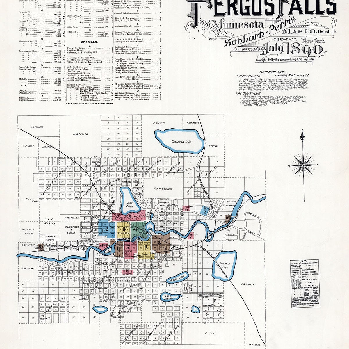 1890 Map of Fergus Falls Otter Tail County Minnesota – Genealogical ...
