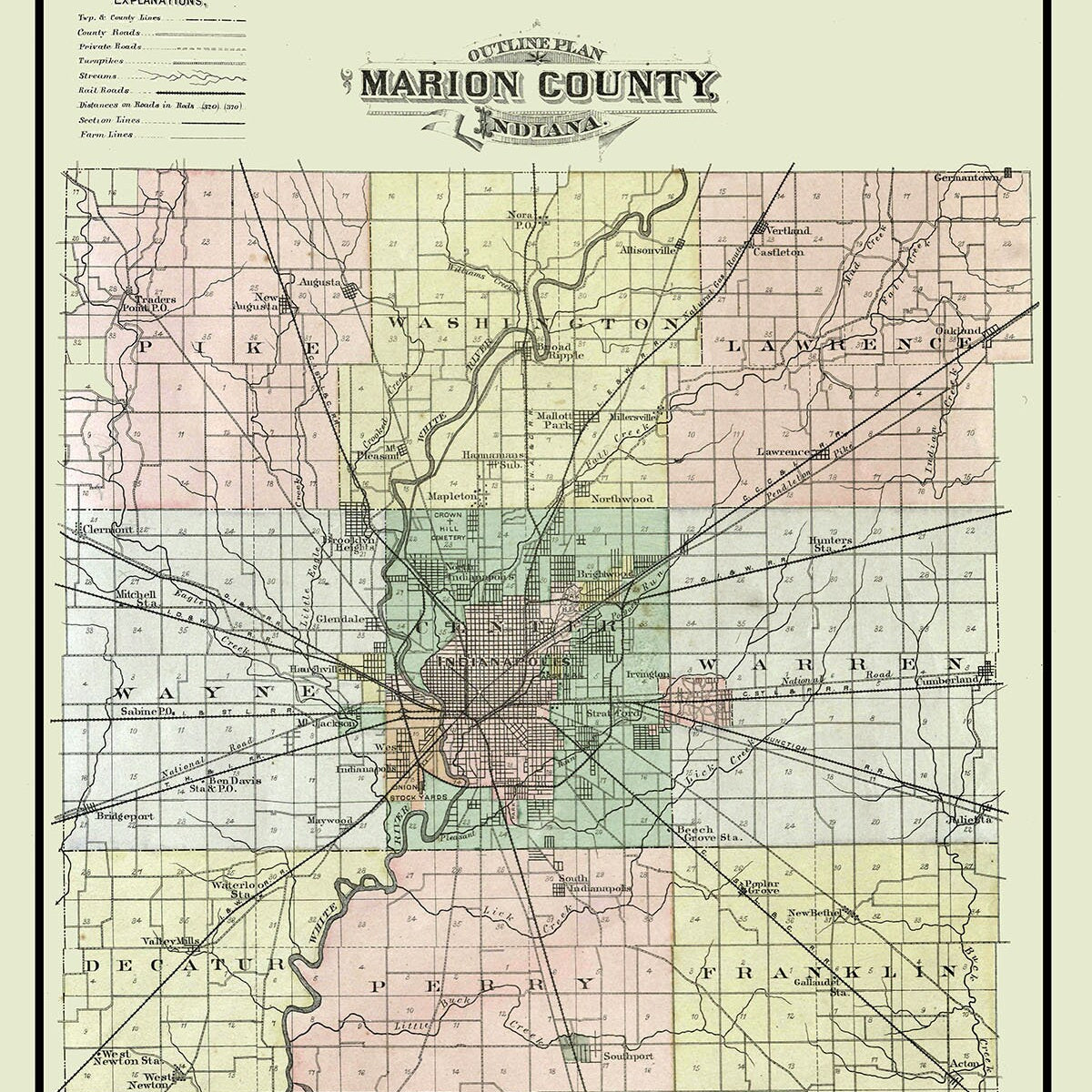 1889 Map of Marion County Indiana – Genealogical Surveyor