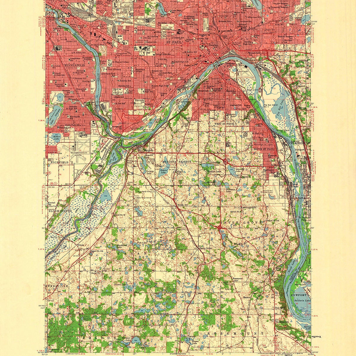1951 Topo Map of Saint Paul Minnesota – Genealogical Surveyor