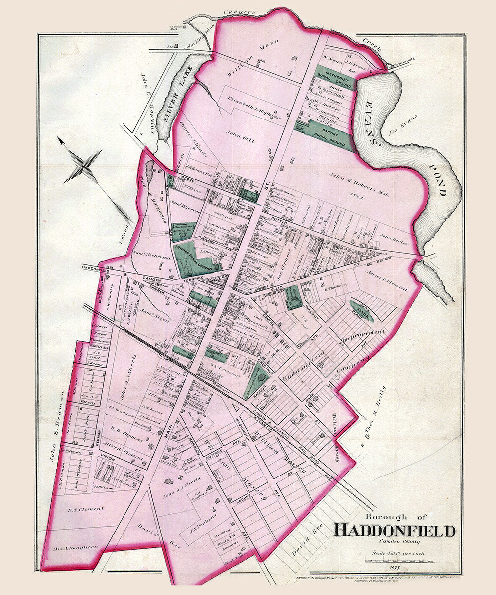 1877 Map of Haddonfield Camden County New Jersey – Genealogical Surveyor