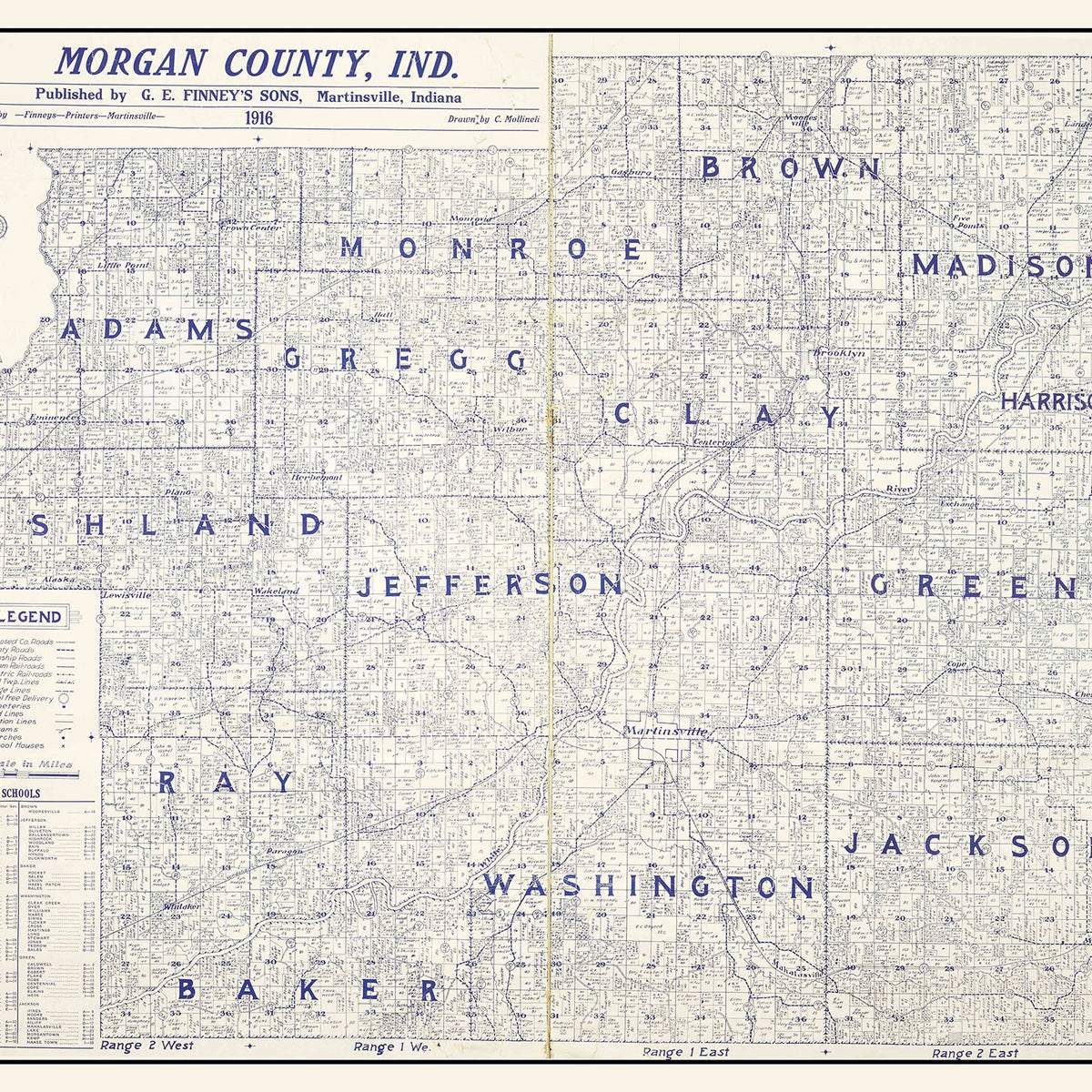1916 Farm Line Map of Morgan County Indiana – Genealogical Surveyor