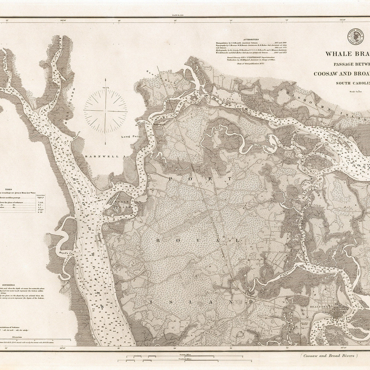 1876 Nautical Chart of Whale Branch Passage Coosaw and Broad River Sou ...