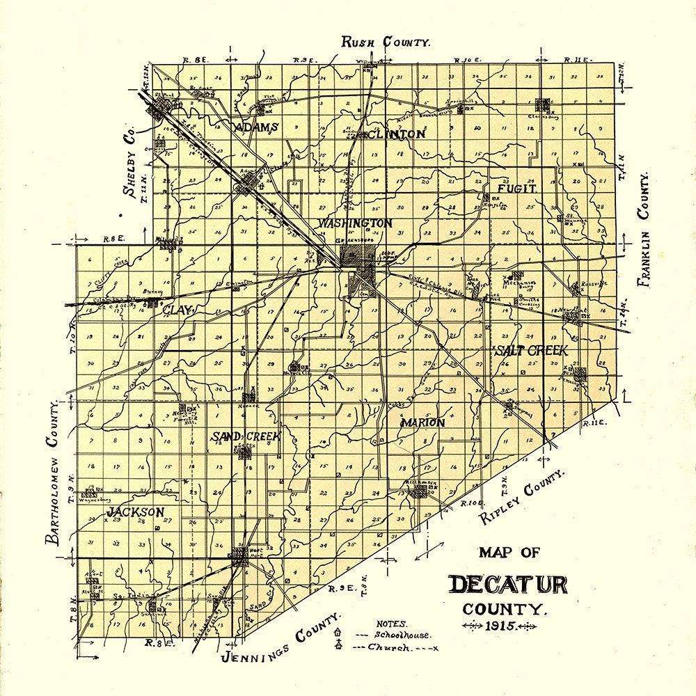 1915 Map of Decatur County Indiana – Genealogical Surveyor
