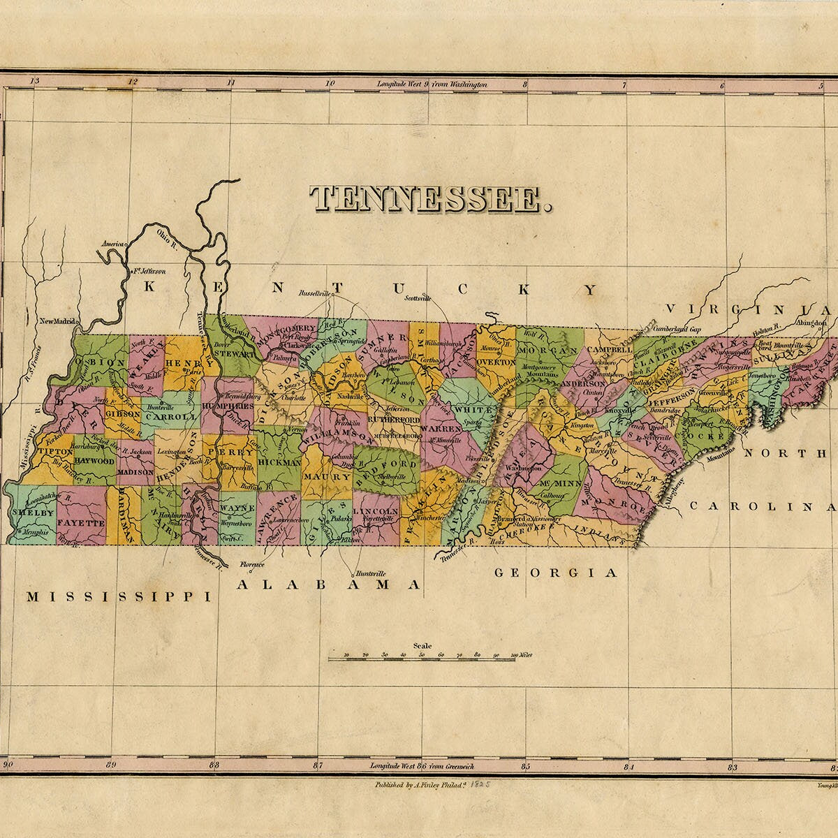 1825 Map of Tennessee – Genealogical Surveyor