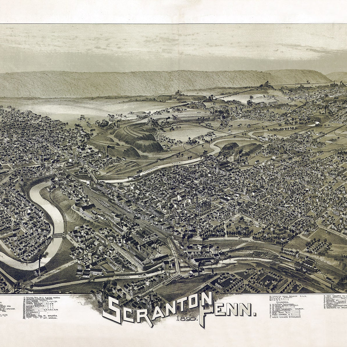 1890 Panoramic Map of Scranton Pennsylvania – Genealogical Surveyor