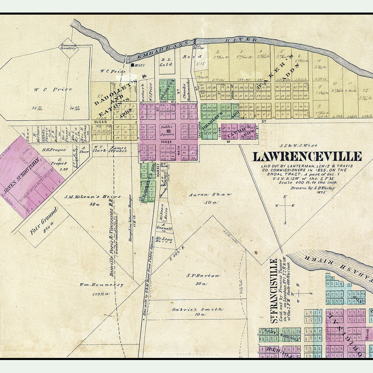 1875 Map of Lawrenceville Lawrence County Illinois – Genealogical Surveyor