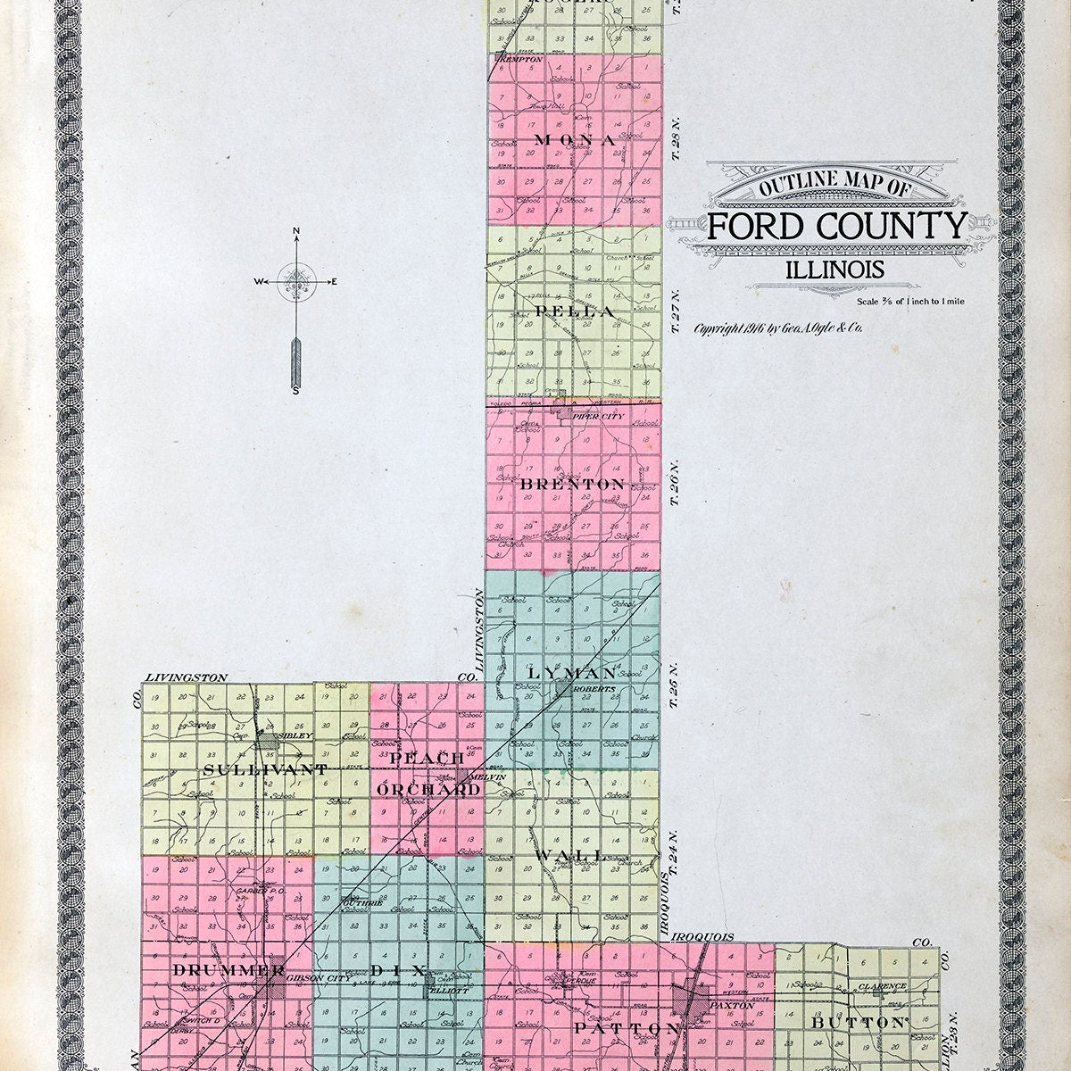 1916 Map of Ford County Illinois – Genealogical Surveyor