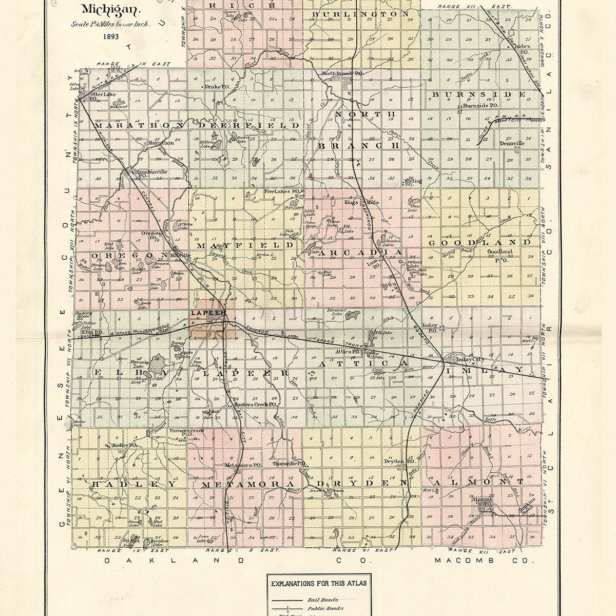 1893 Map of Lapeer County Michigan – Genealogical Surveyor