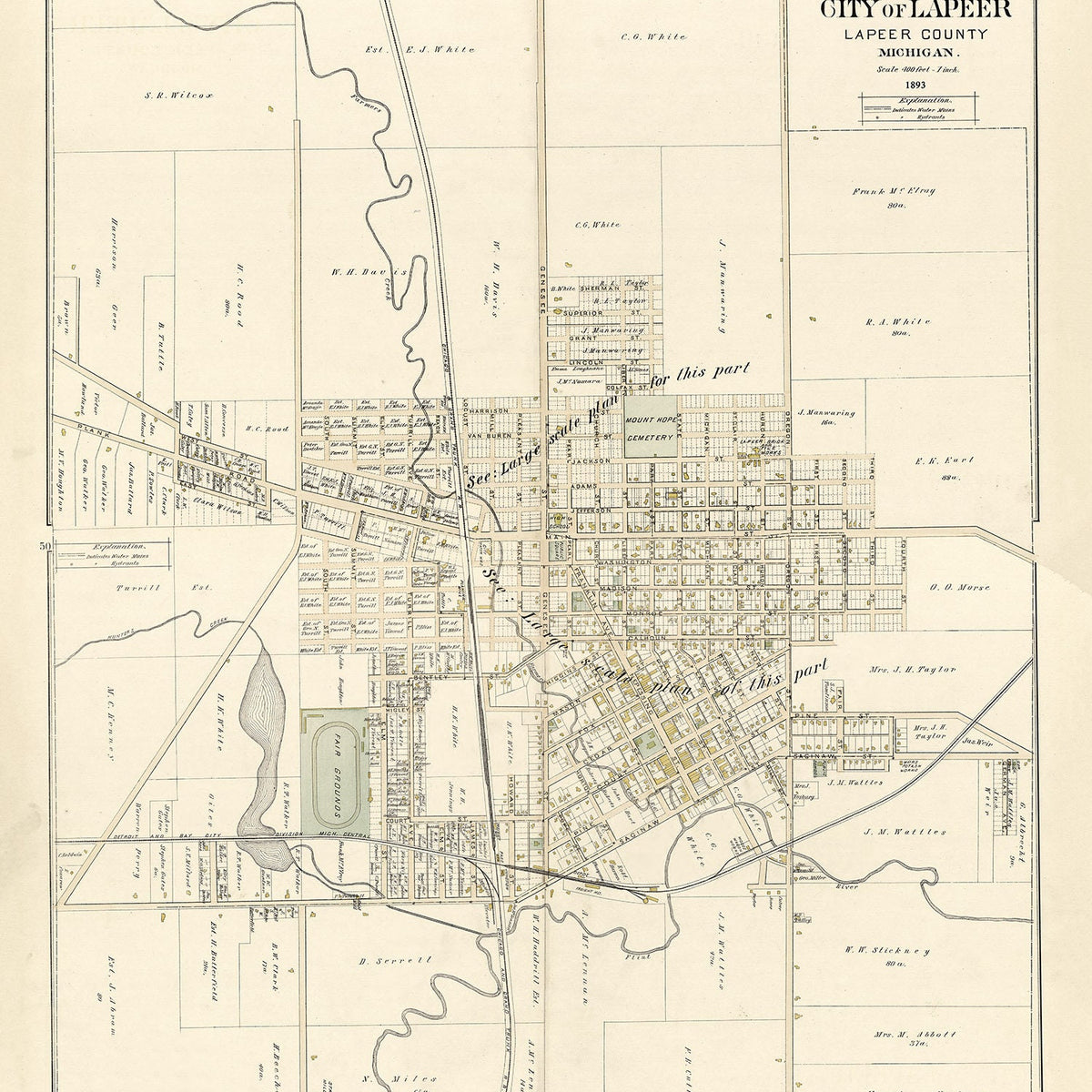 1893 Town Map of Lapeer Lapeer County Michigan – Genealogical Surveyor