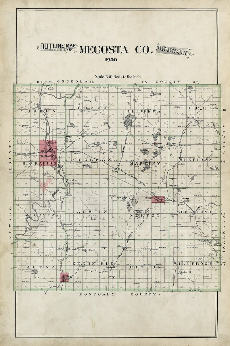 1900 Map of Mecosta County Michigan – Genealogical Surveyor