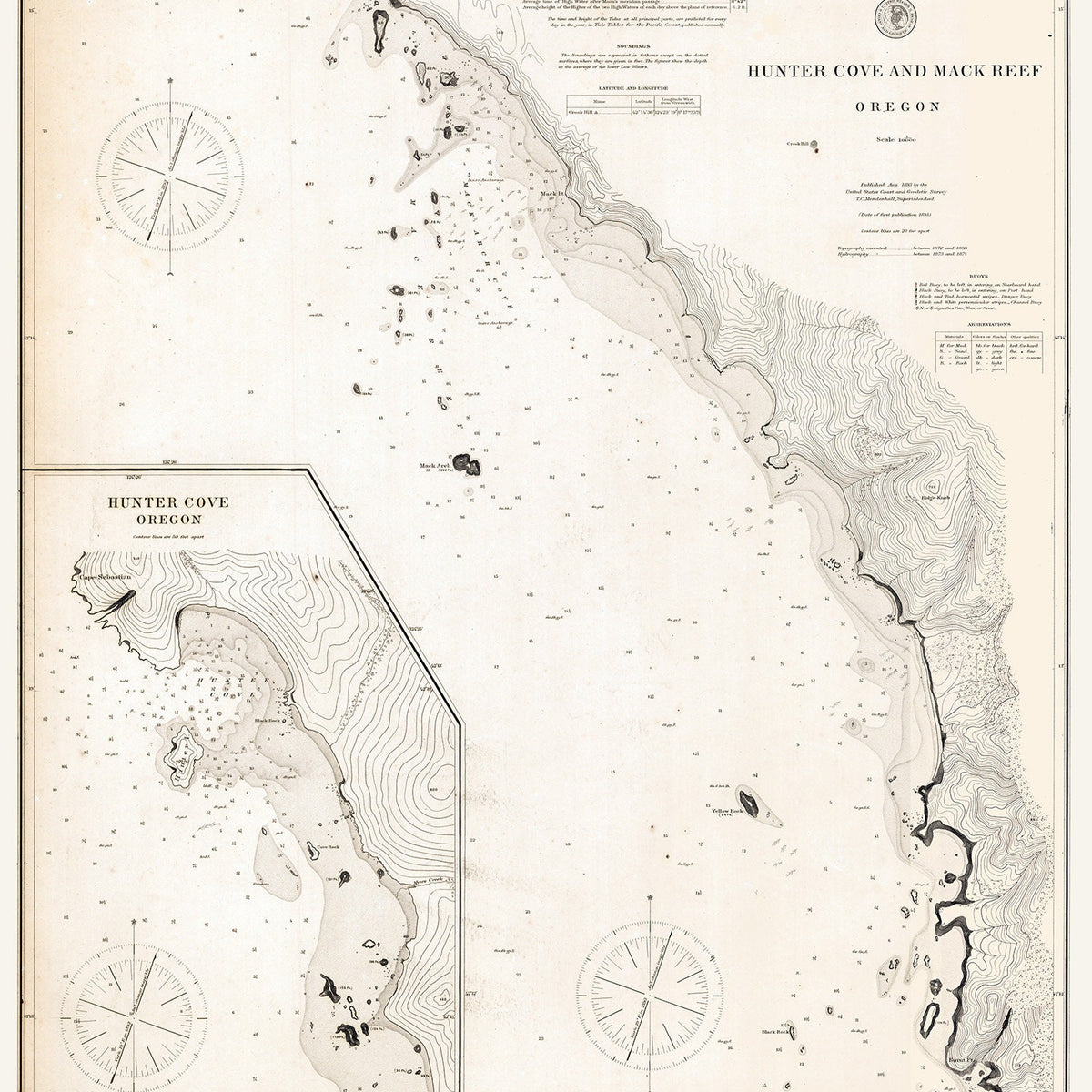 1893 Nautical Chart of Hunter Cove and Mack Reef Oregon – Genealogical ...