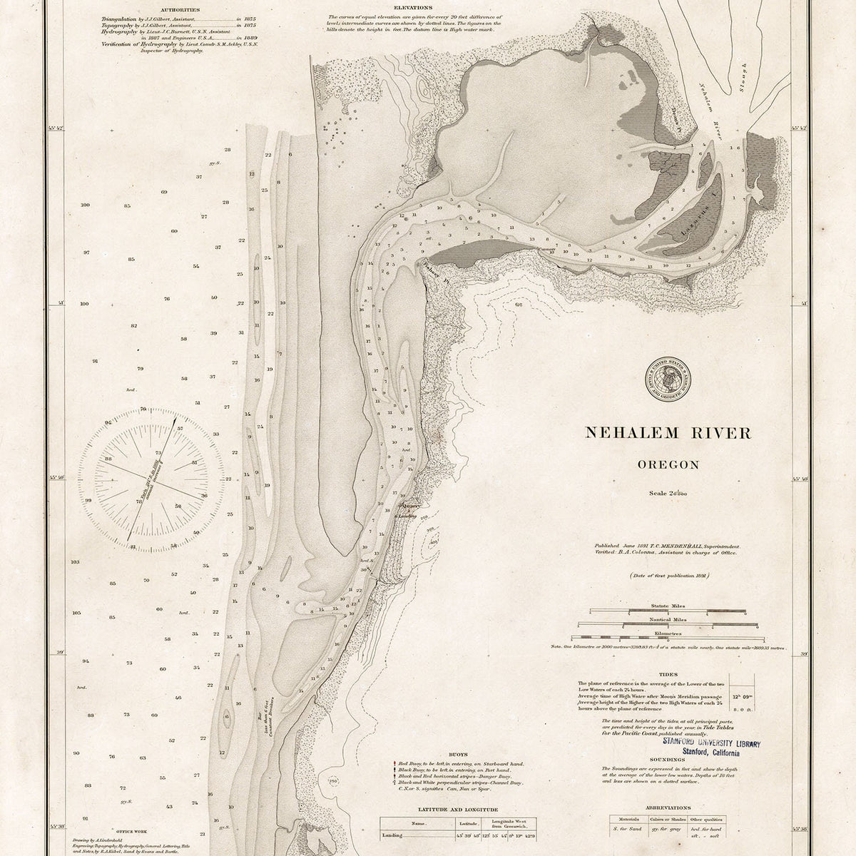 1891 Nautical Chart of Nehalem River Entrance Oregon – Genealogical ...