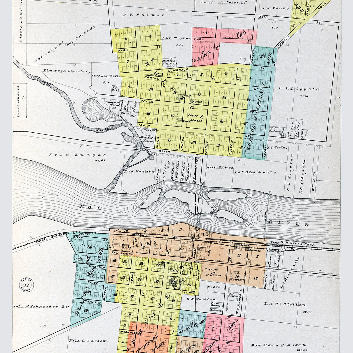 1903 Map of Yorkville and Bristol Kendall County Illinois ...