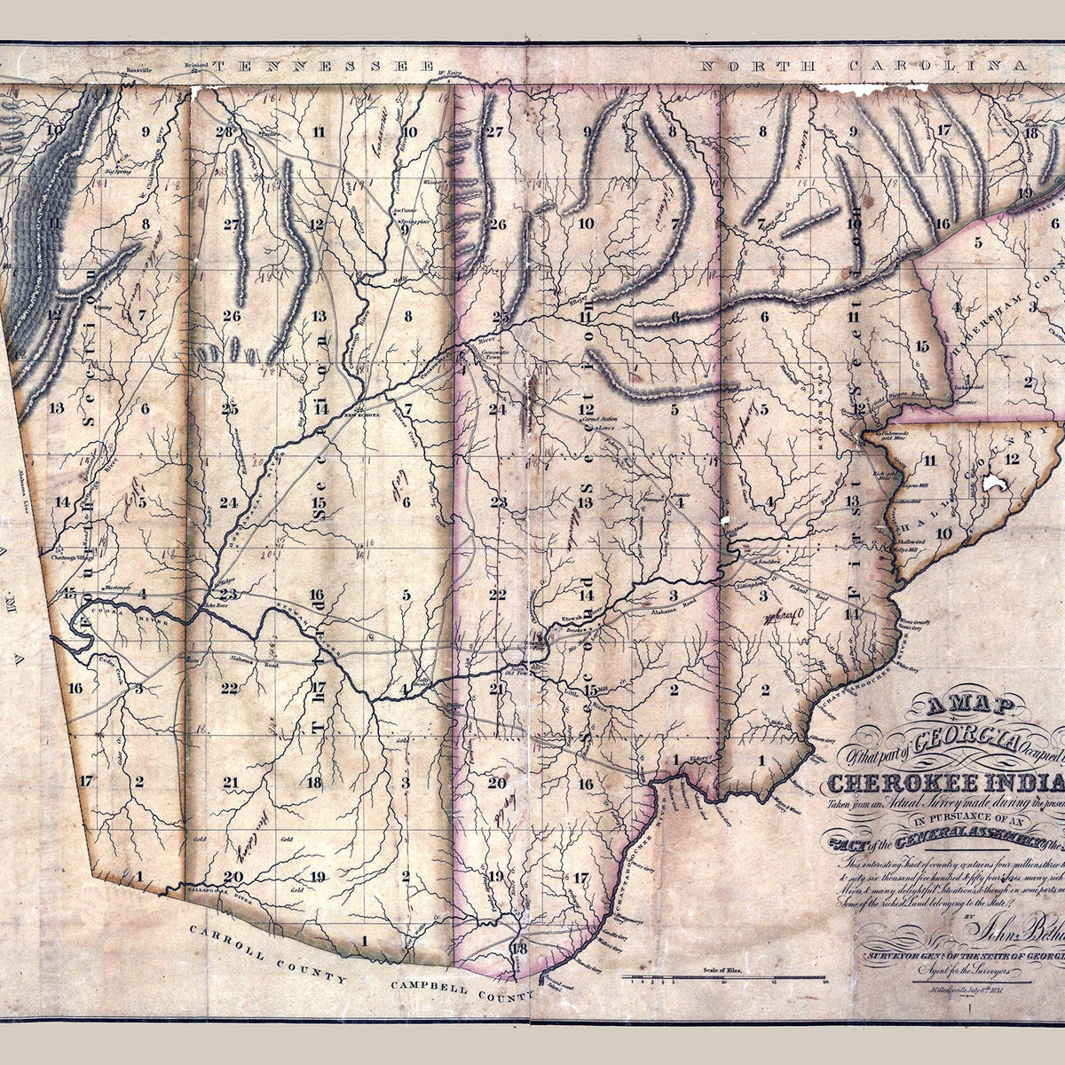 1831 Map of Cherokee Indian Lands in Georgia – Genealogical Surveyor