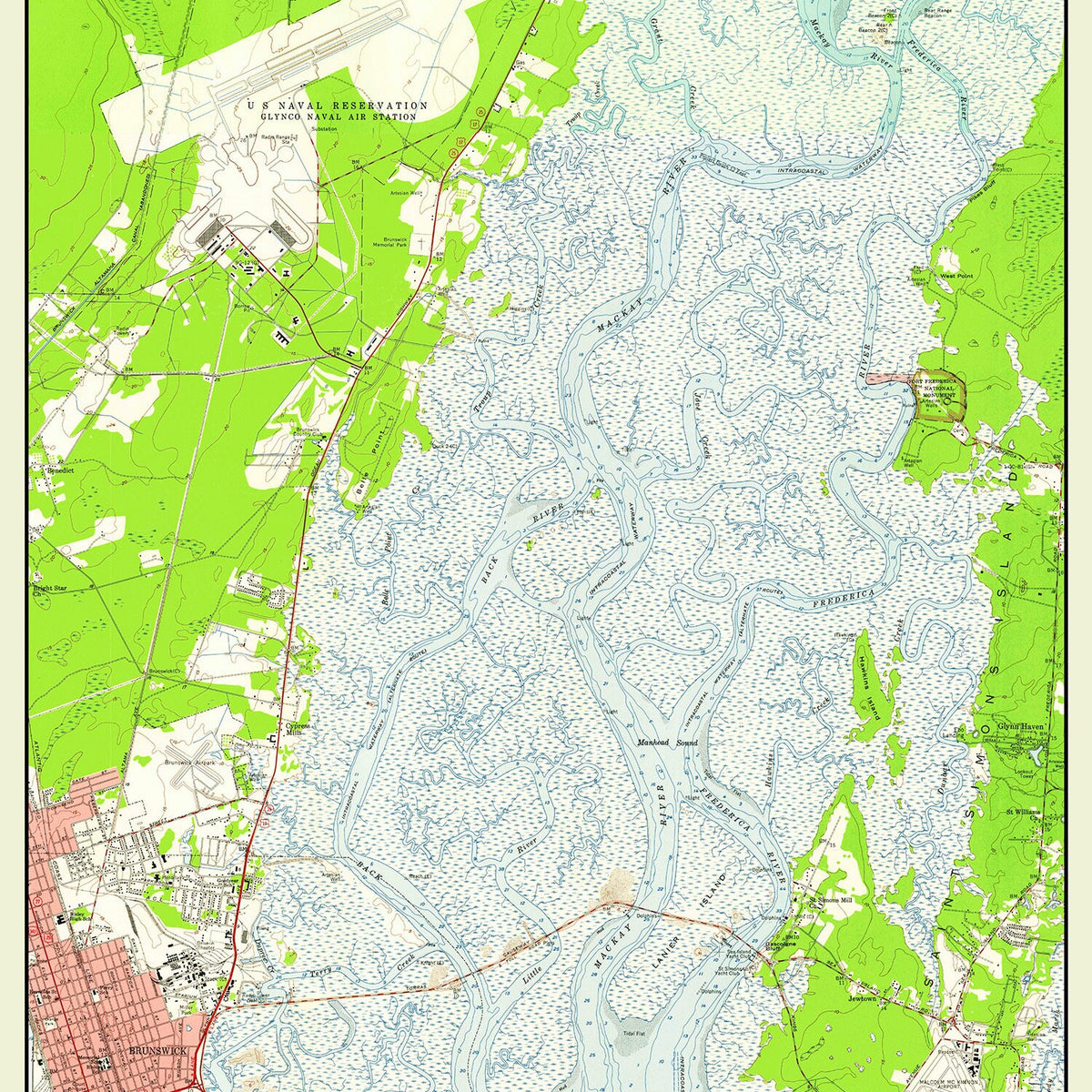 1956 Topo Map of Brunswick Georgia and Glynco Naval Air Station ...