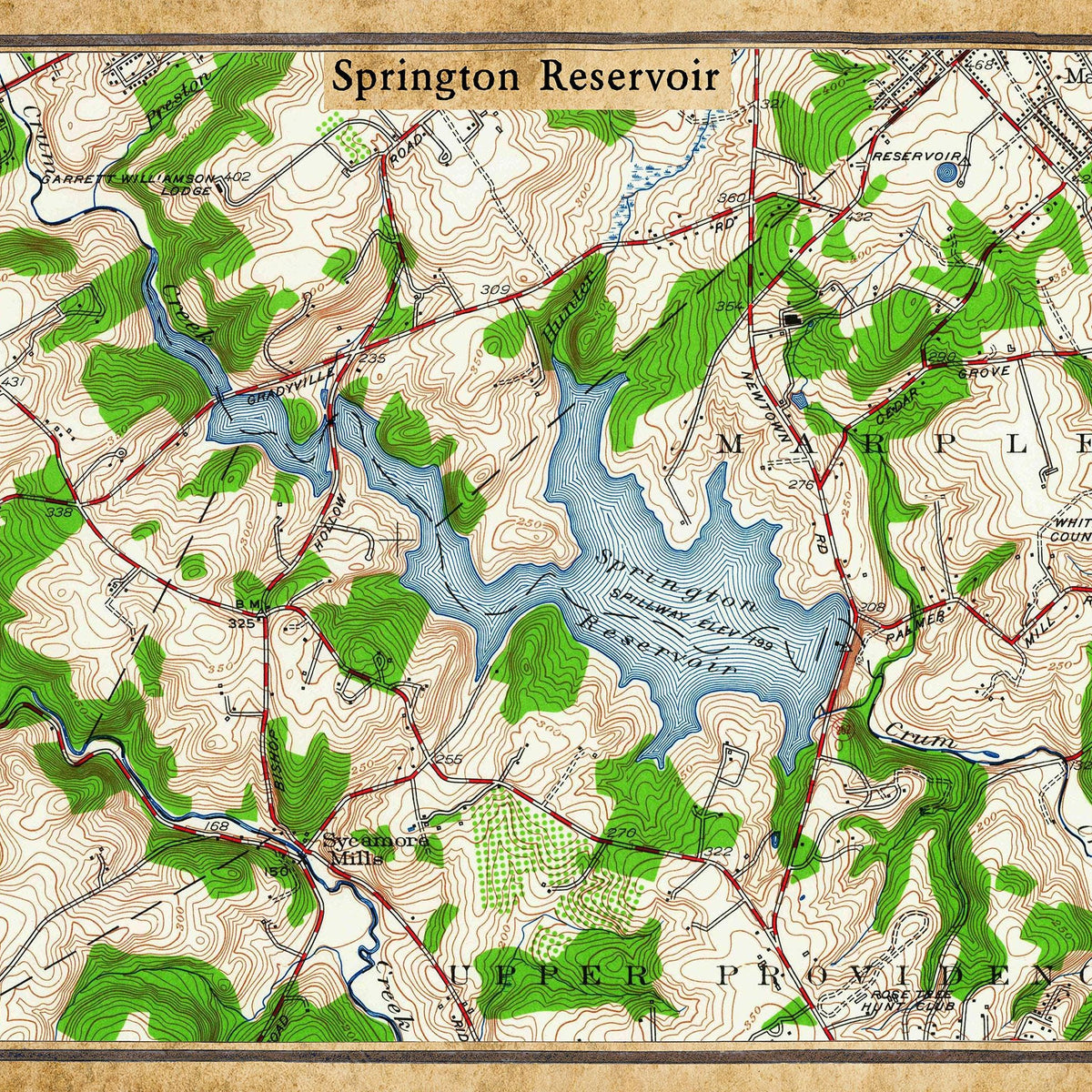 1964 Map of Springton Reservoir Delaware County Pennsylvania ...