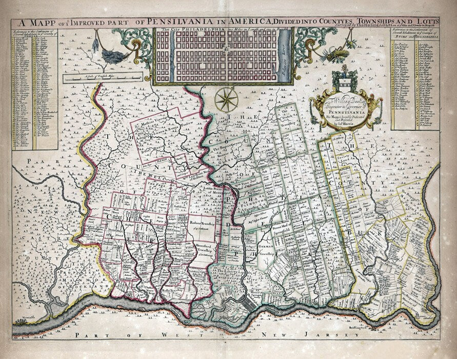 1687 Map of Bucks County Pennsylvania Chester and Philadelphia ...
