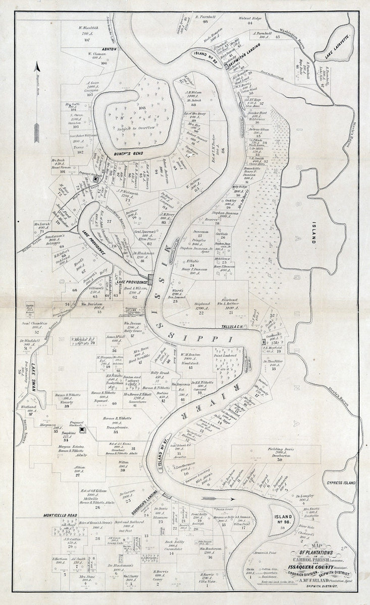 1860 Map of Plantations in Carrol Parish Louisiana and Issaquena Count ...