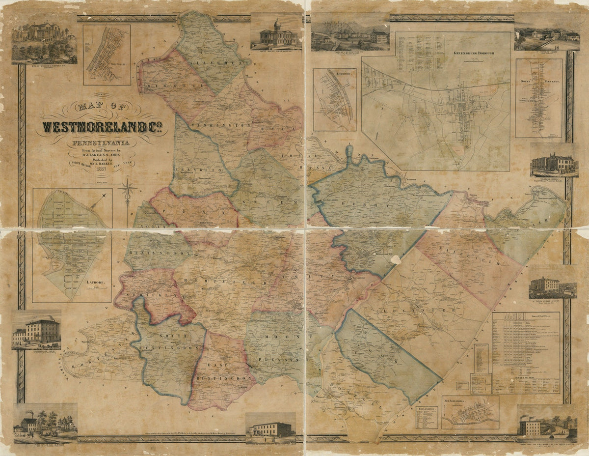 1857 Map of Westmoreland County Pa Greensburg – Genealogical Surveyor