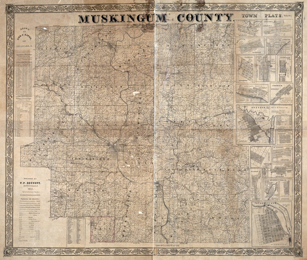 1852 Farm Line map of Muskingum County Ohio Zanesville – Genealogical ...