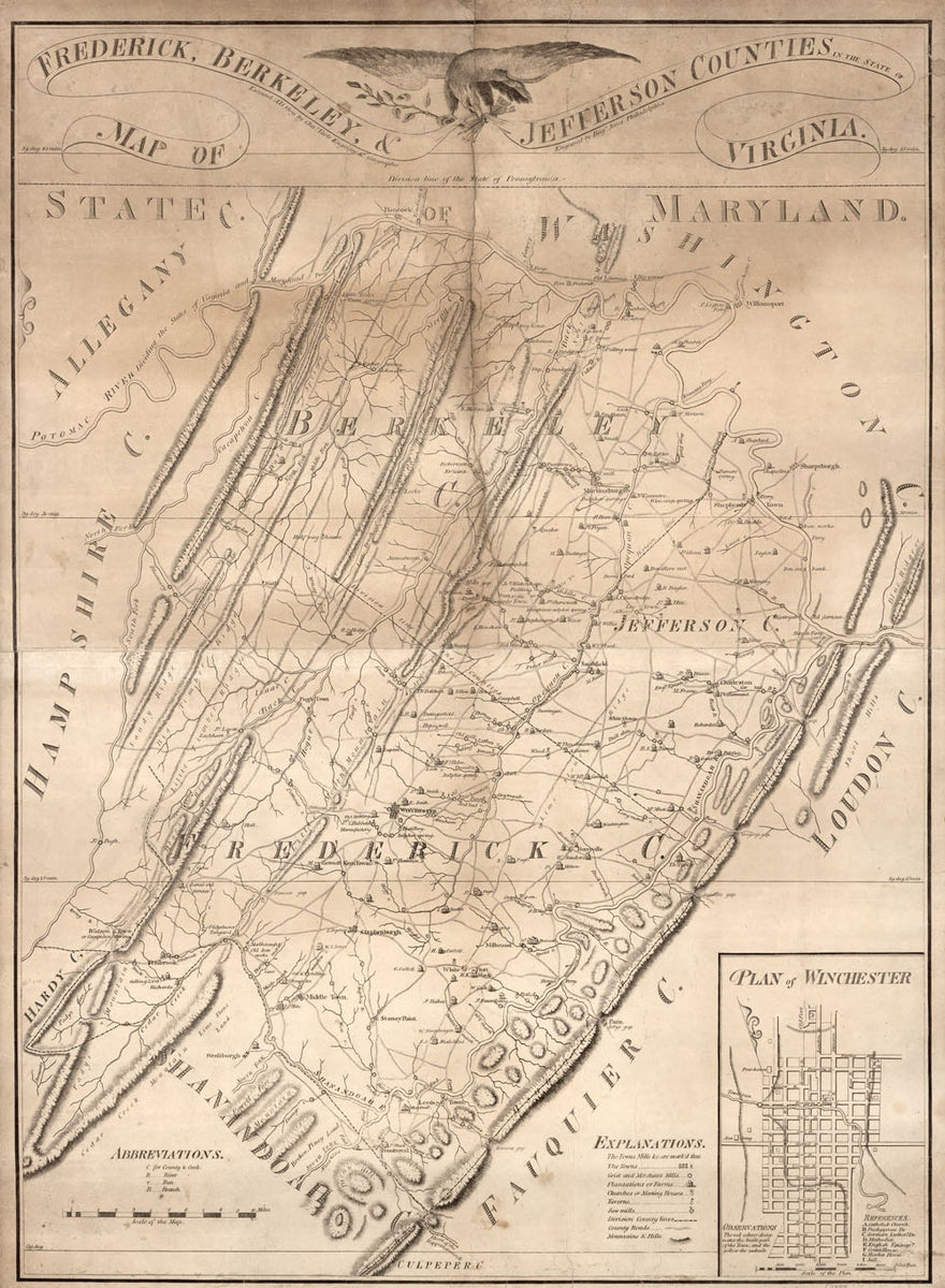 1809 Map of Frederick Berkeley & Jefferson County Virginia ...
