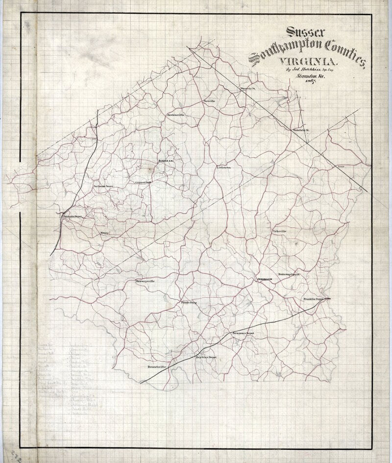 1867 Map of Sussex and Southampton County Virginia – Genealogical Surveyor