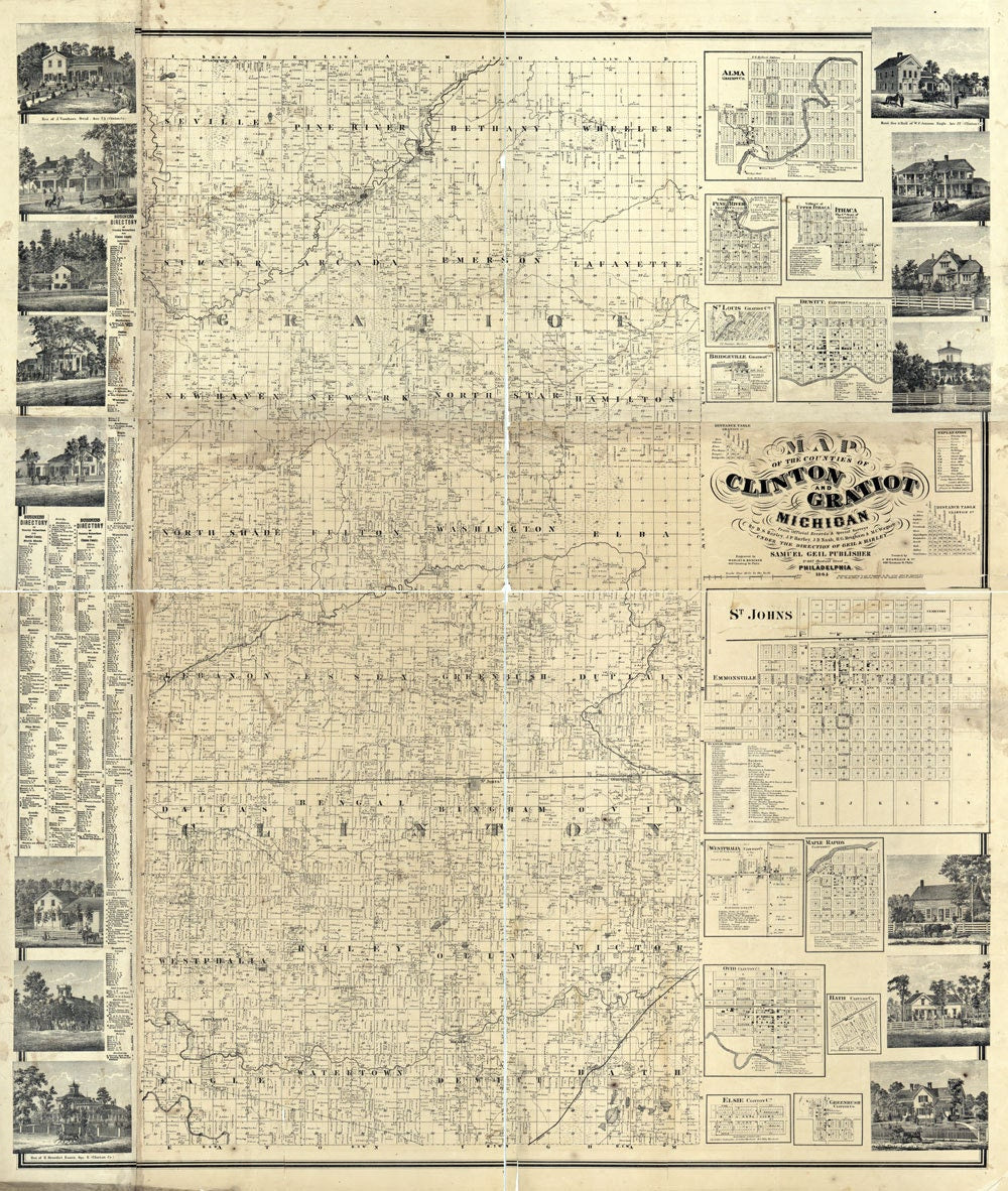 1864 Map of Clinton and Gratiot County Michigan – Genealogical Surveyor