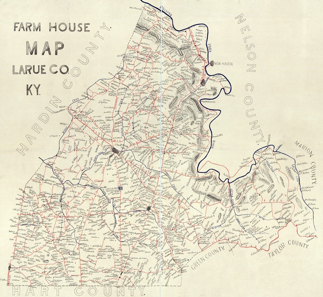 1899 Farm House Map of Larue County Kentucky – Genealogical Surveyor