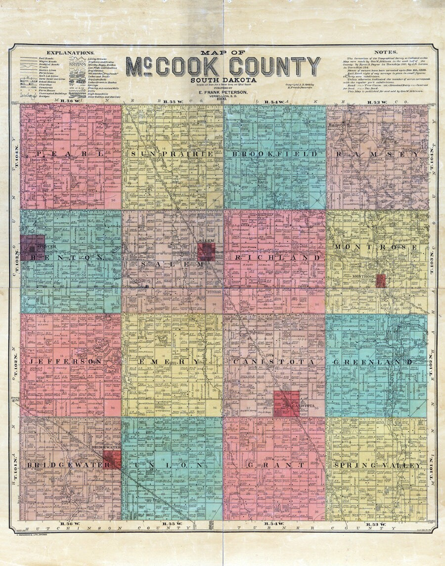 1900 Farm Line Map of McCook County South Dakota – Genealogical Surveyor
