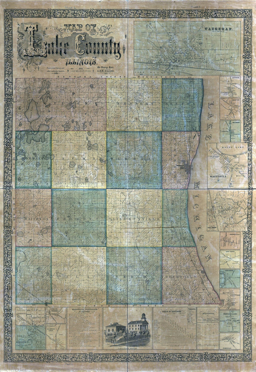 1861 Farm Line Map of Lake County Illinois Waukegan – Genealogical Surveyor