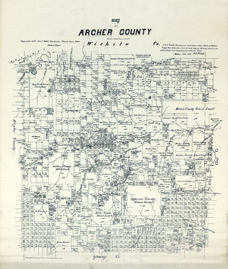 1879 Farm Line Map of Archer County Texas – Genealogical Surveyor