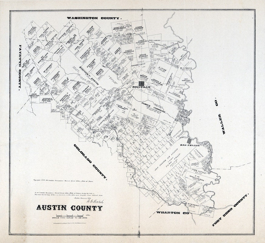 1879 Farm Line Map of Austin County Texas – Genealogical Surveyor