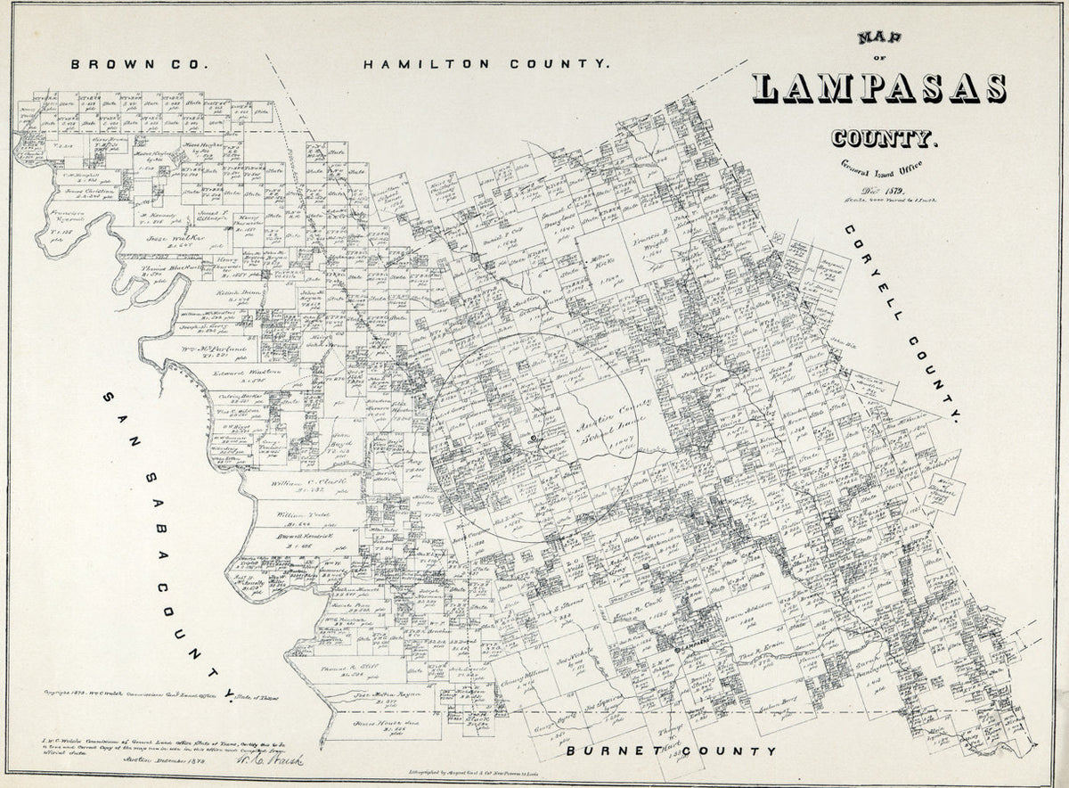 1879 Farm Line Map of Lampasas County Texas – Genealogical Surveyor