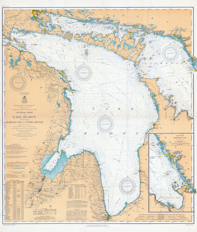 1910 Nautical Map of Lake Huron and Georgian Bay – Genealogical Surveyor