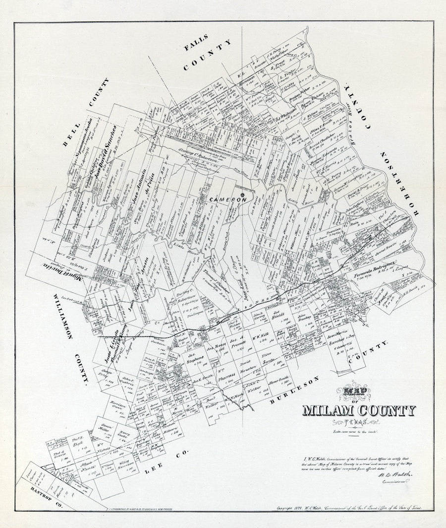 1879 Farm Line Map of Milam County Texas – Genealogical Surveyor